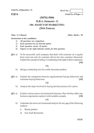 Pune university mba sem 1 question papers 2016 | PDF