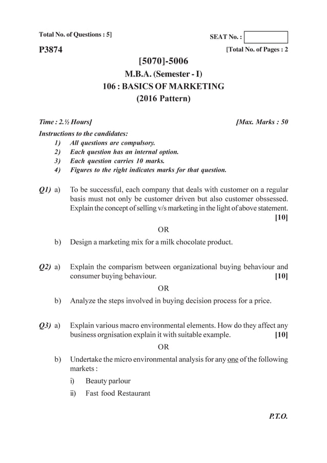 Pune university mba sem 1 question papers 2016 | PDF