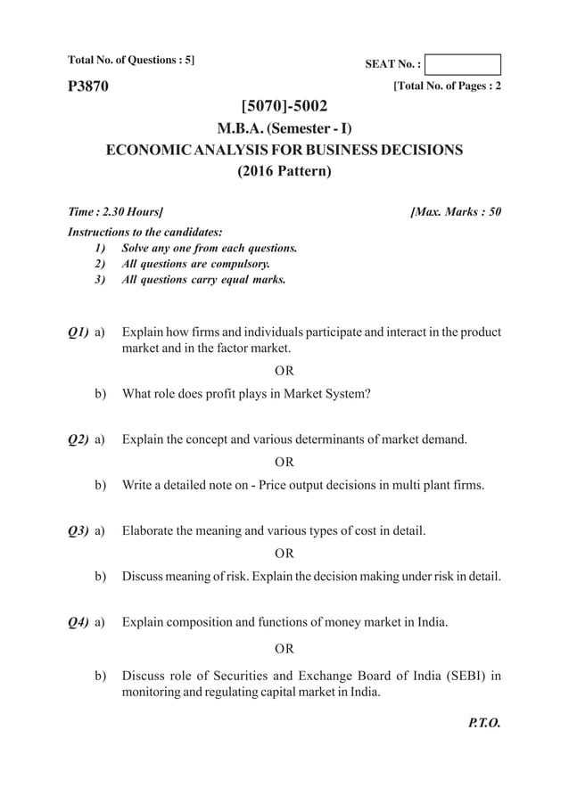 Pune university mba sem 1 question papers 2016 | PDF
