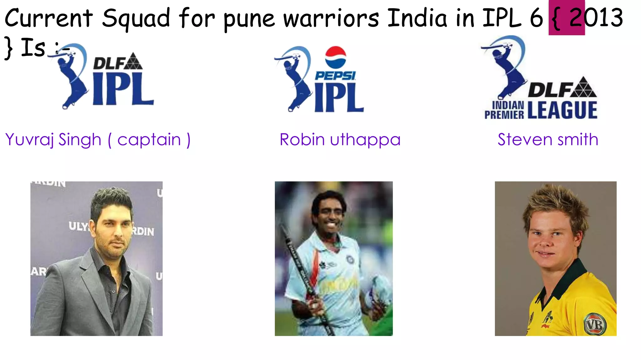 Pune warriors squad for ipl 2013 in ppt | PPTX