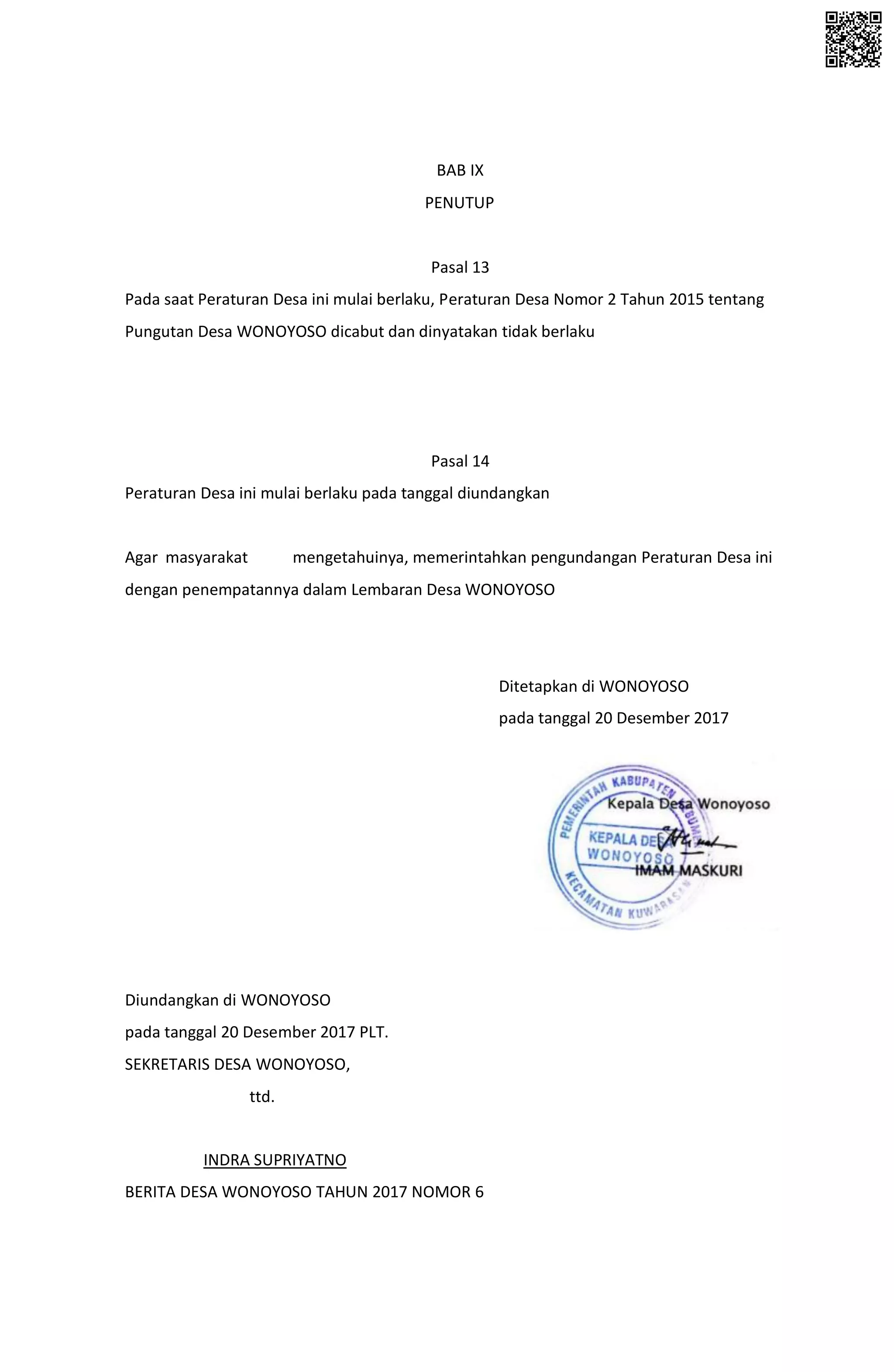 PERATURAN DESA TENTANG PUNGUTAN DESA | PDF