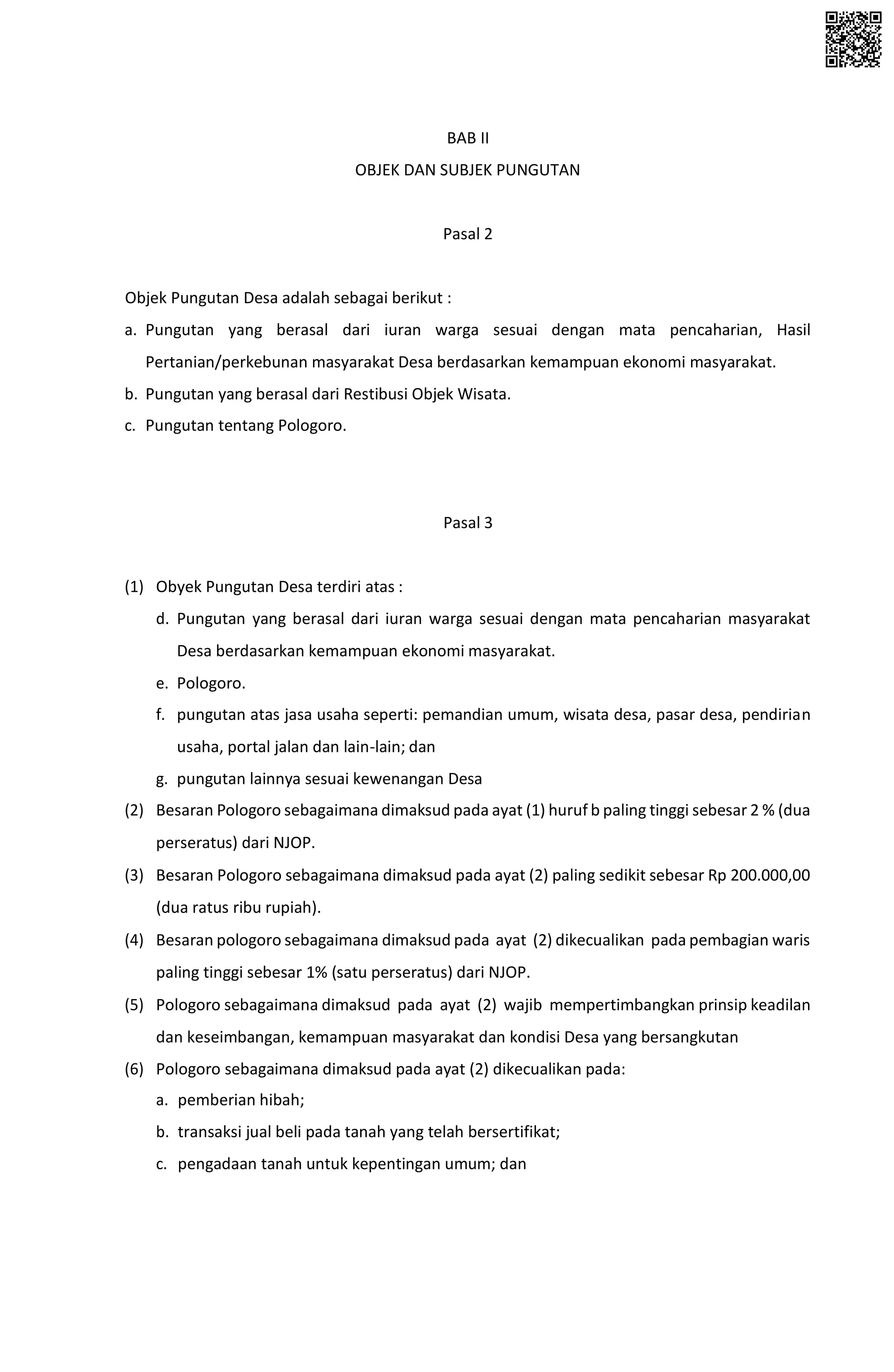 PERATURAN DESA TENTANG PUNGUTAN DESA | PDF
