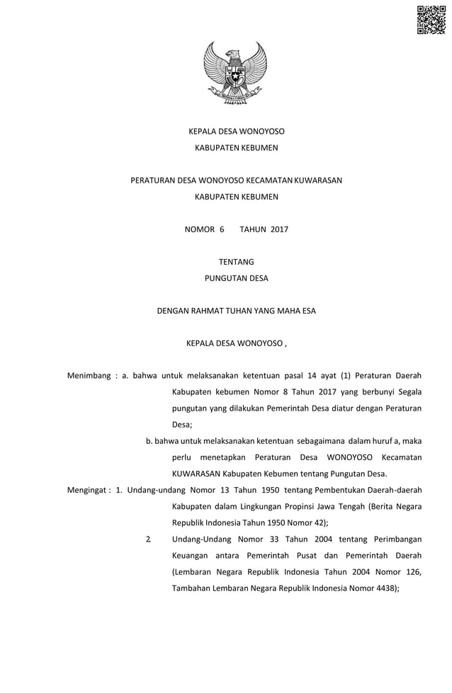 PERATURAN DESA TENTANG PUNGUTAN DESA | PDF