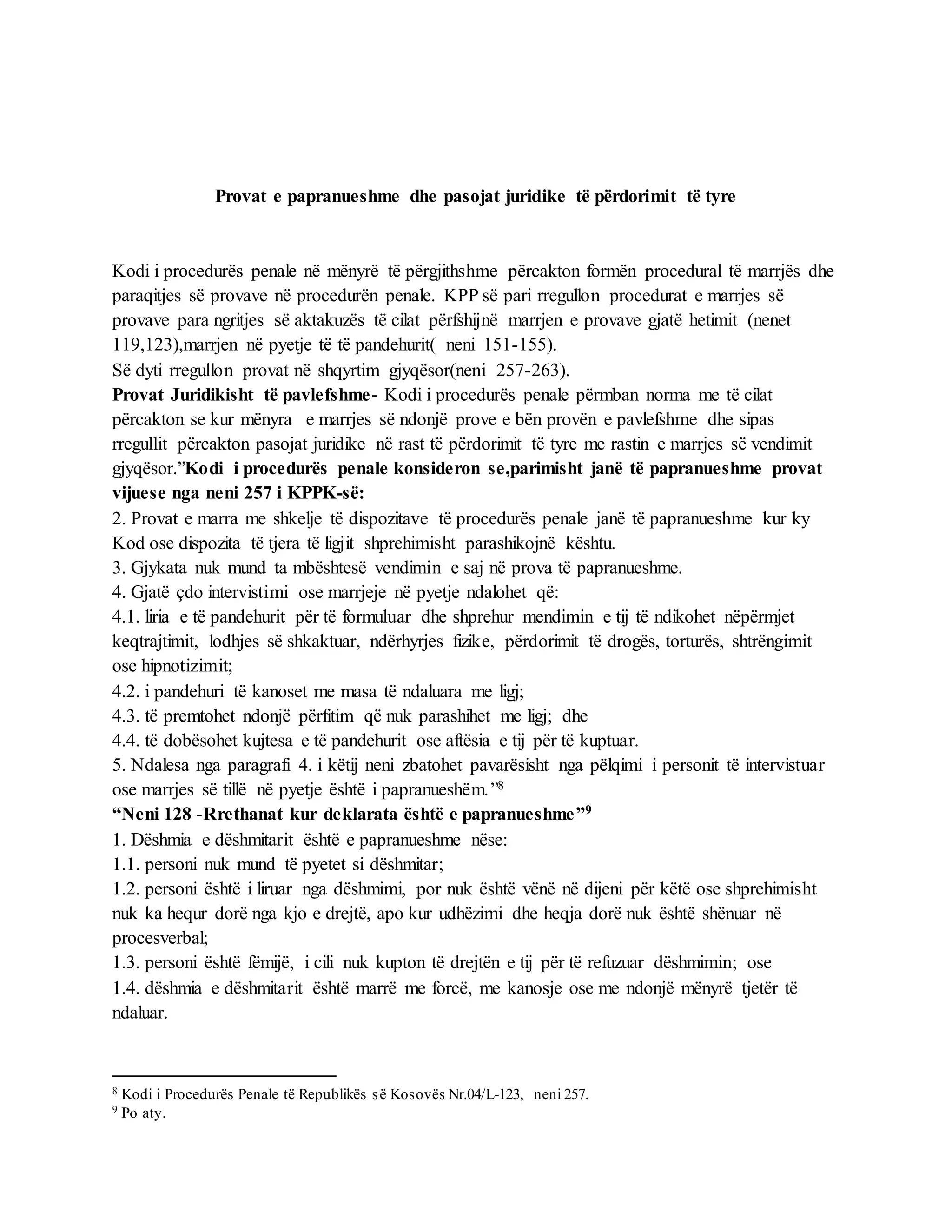 Procesi i të provuarit në Procedurë Penale | DOCX