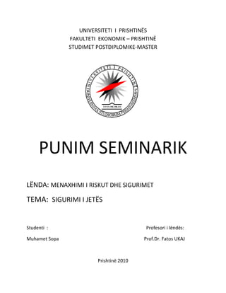 Universiteti I Prishtines Punim Seminarik