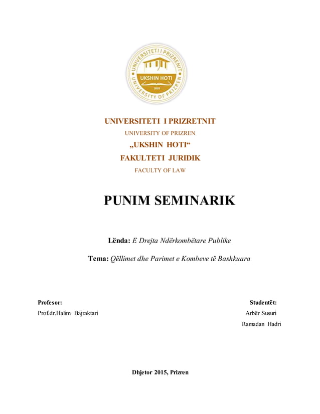 Punim seminarik Qellimet dhe Parimet e Kombeve te Bashkuara | DOCX