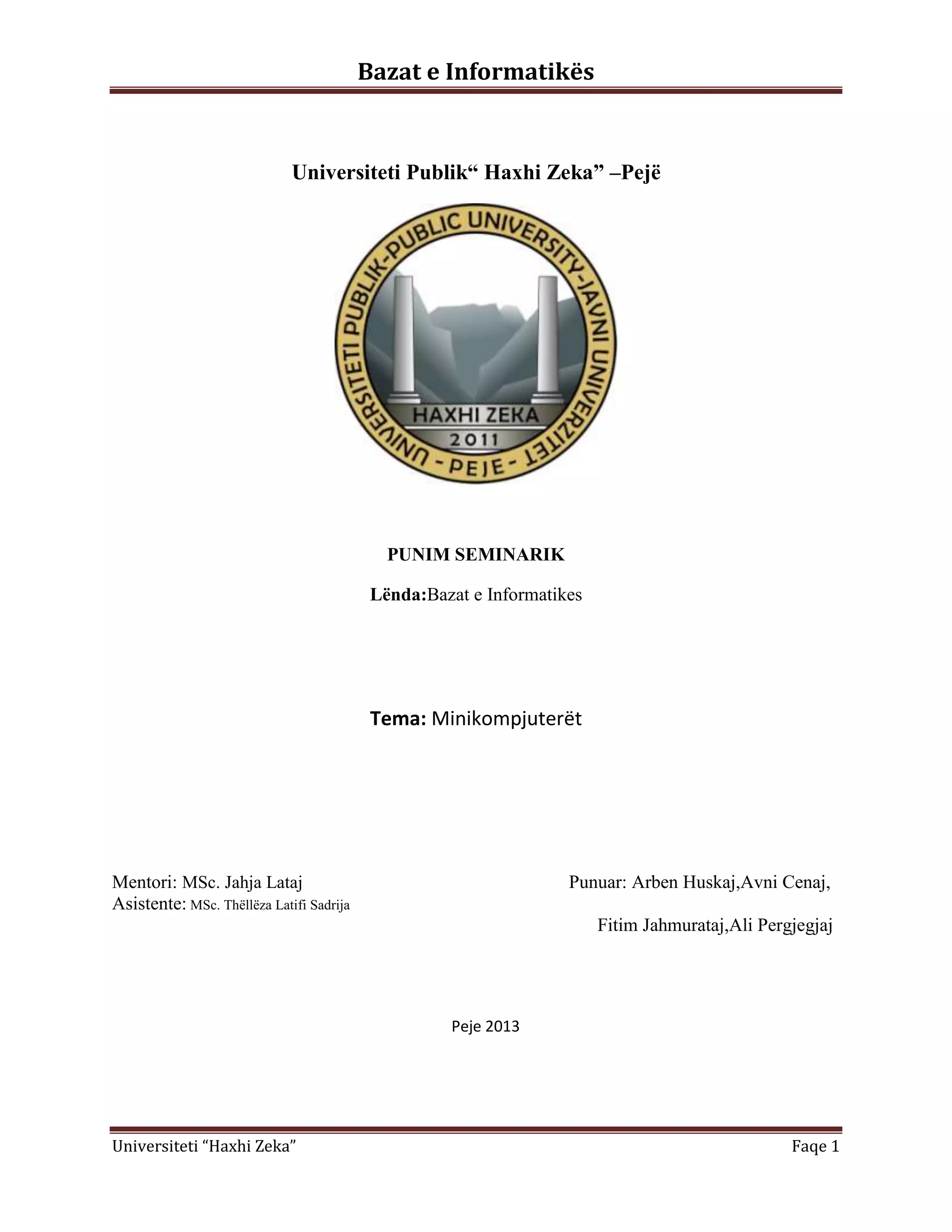 Punim seminarik ''minikompjuterët'' | DOCX