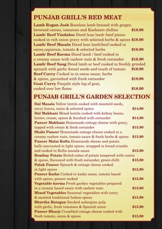 Punjab grill indian restaurant | dining menu - baulkham hills | PDF