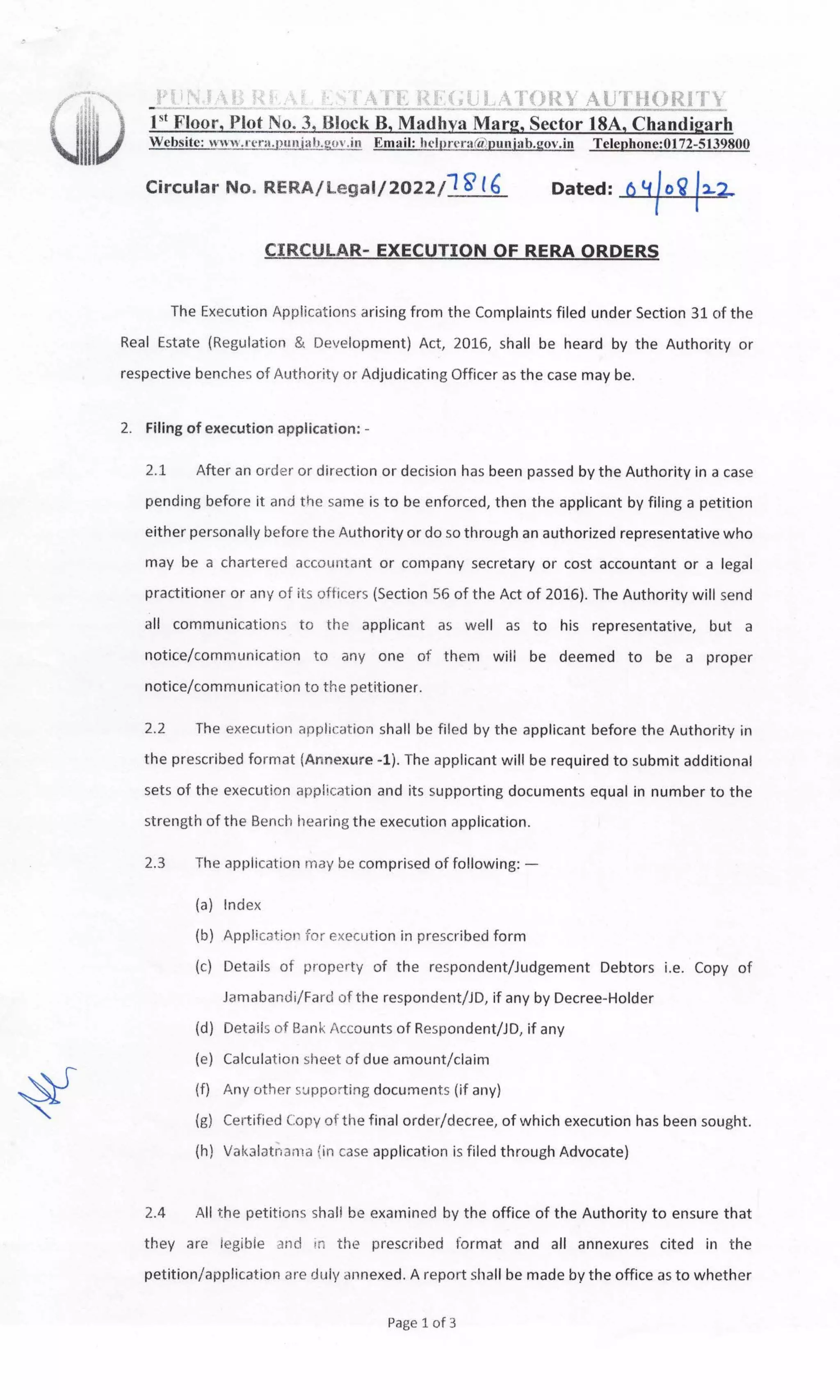 Punjab RERA Execution of Orders | PDF