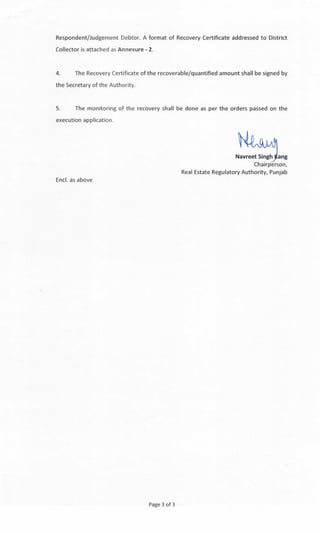 Punjab RERA Execution of Orders | PDF
