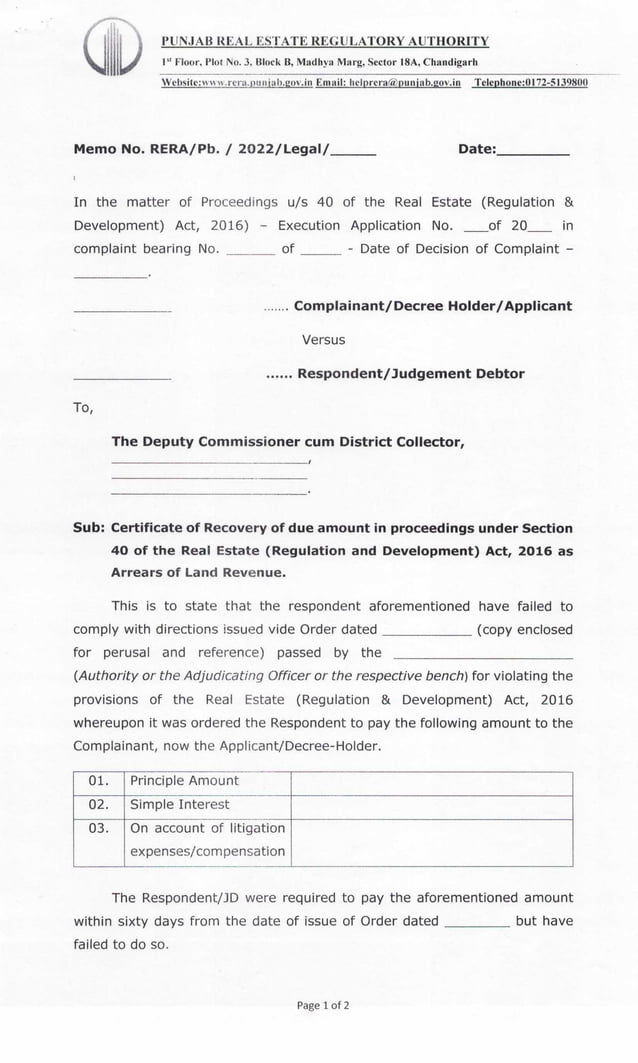 Punjab RERA Execution of Orders | PDF