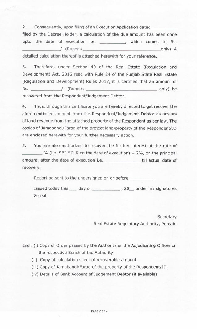 Punjab RERA Execution of Orders | PDF