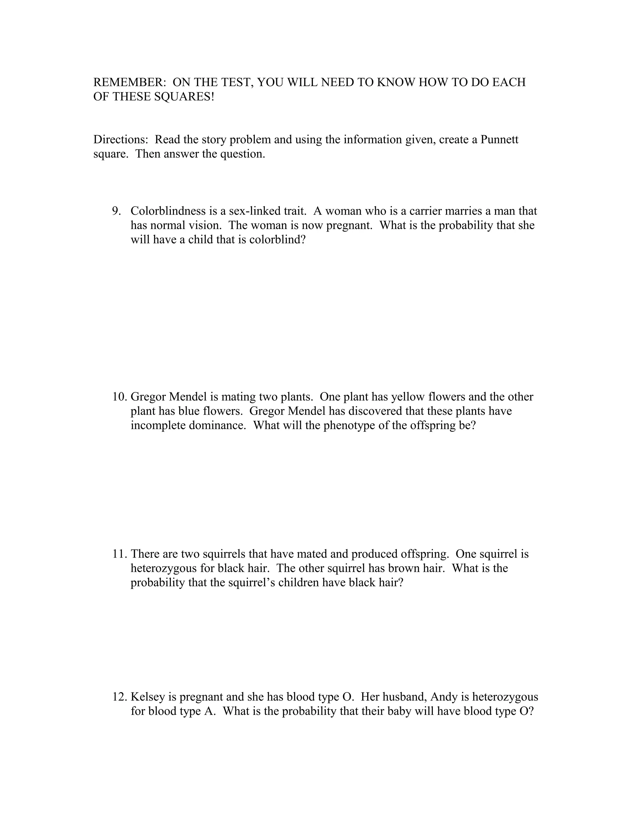 Punnett Squares Review Worksheet | DOC