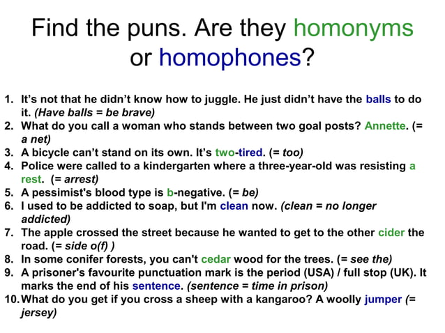 Puns - Homophones and Homonyms | PPT