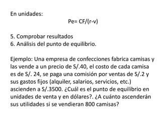 Punto de equilibrio y periodo de recupe | PDF