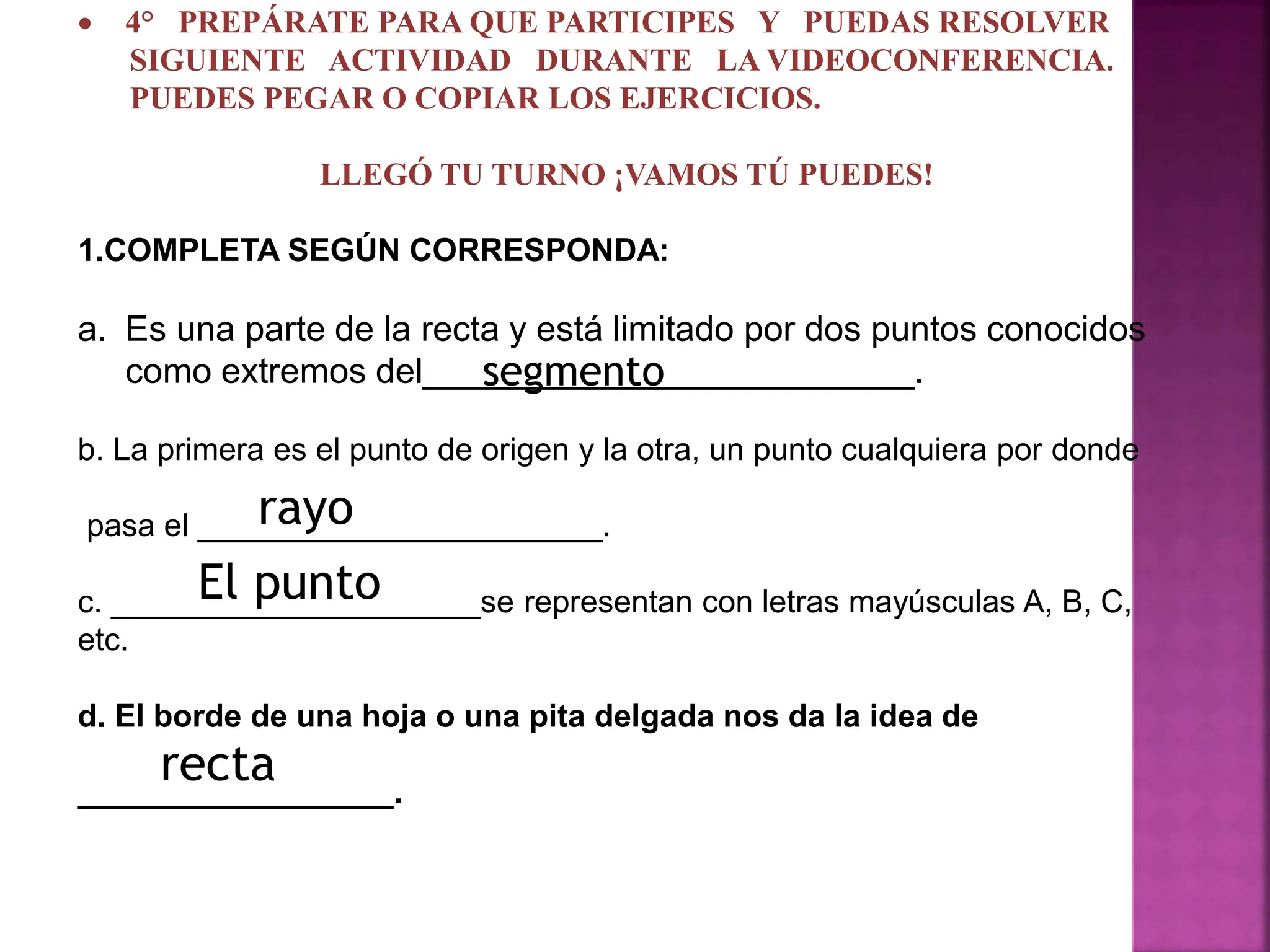 Punto,rectas ,rayos y segmentos; Geometría cuarto de primaria.pptx