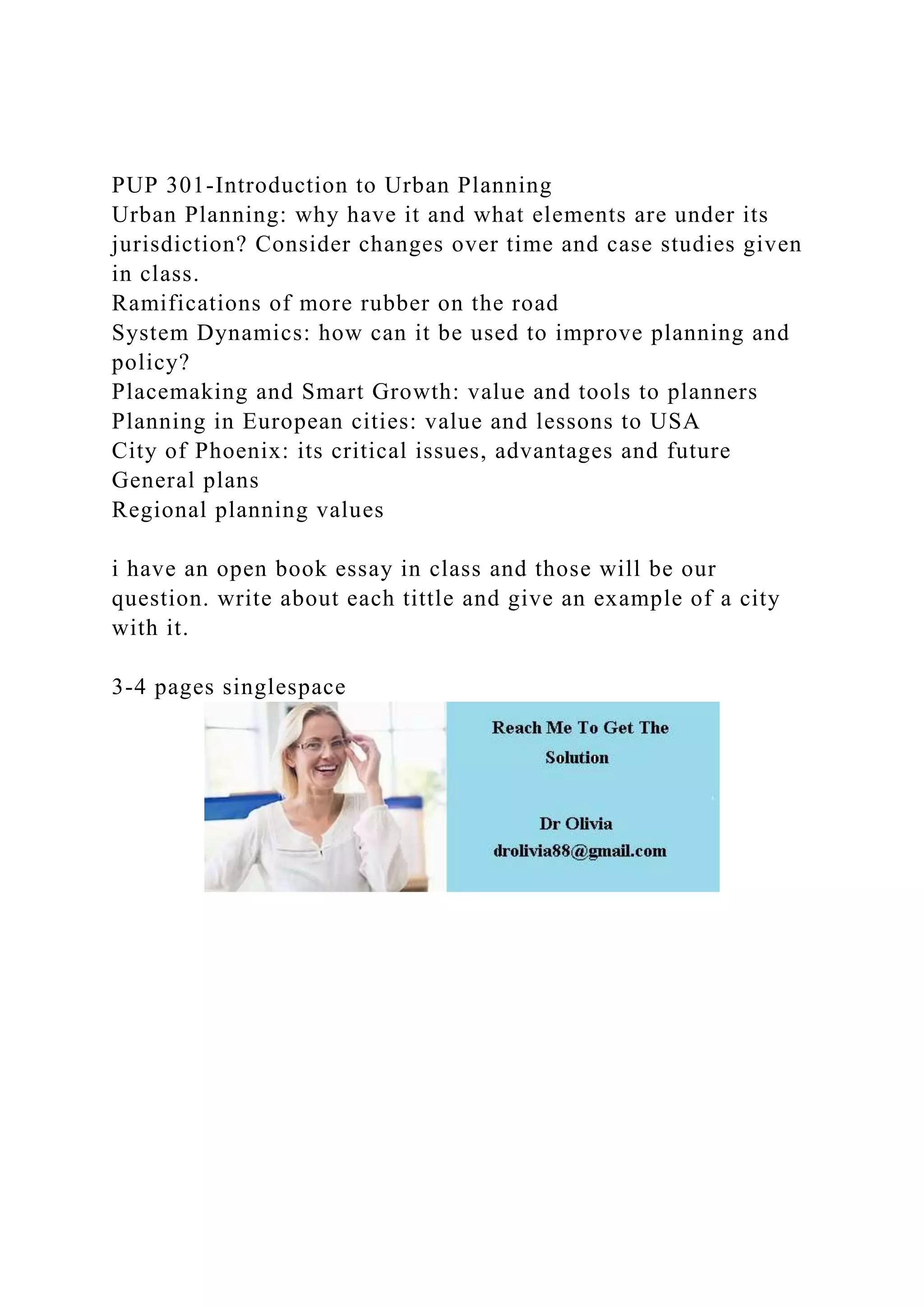 PUP 301-Introduction to Urban Planning Urban Planning why have .docx