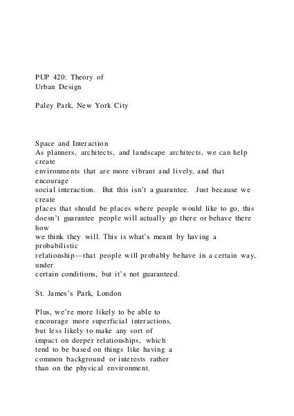 PUP 420 Theory of Urban Design Paley Park, New York Cit | DOCX