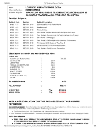 Pup enrollment payment voucher | PDF | Undergraduate Education | College Education