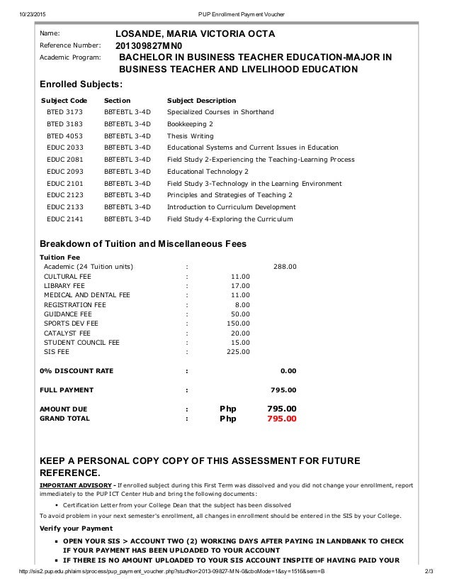 Pup enrollment payment voucher