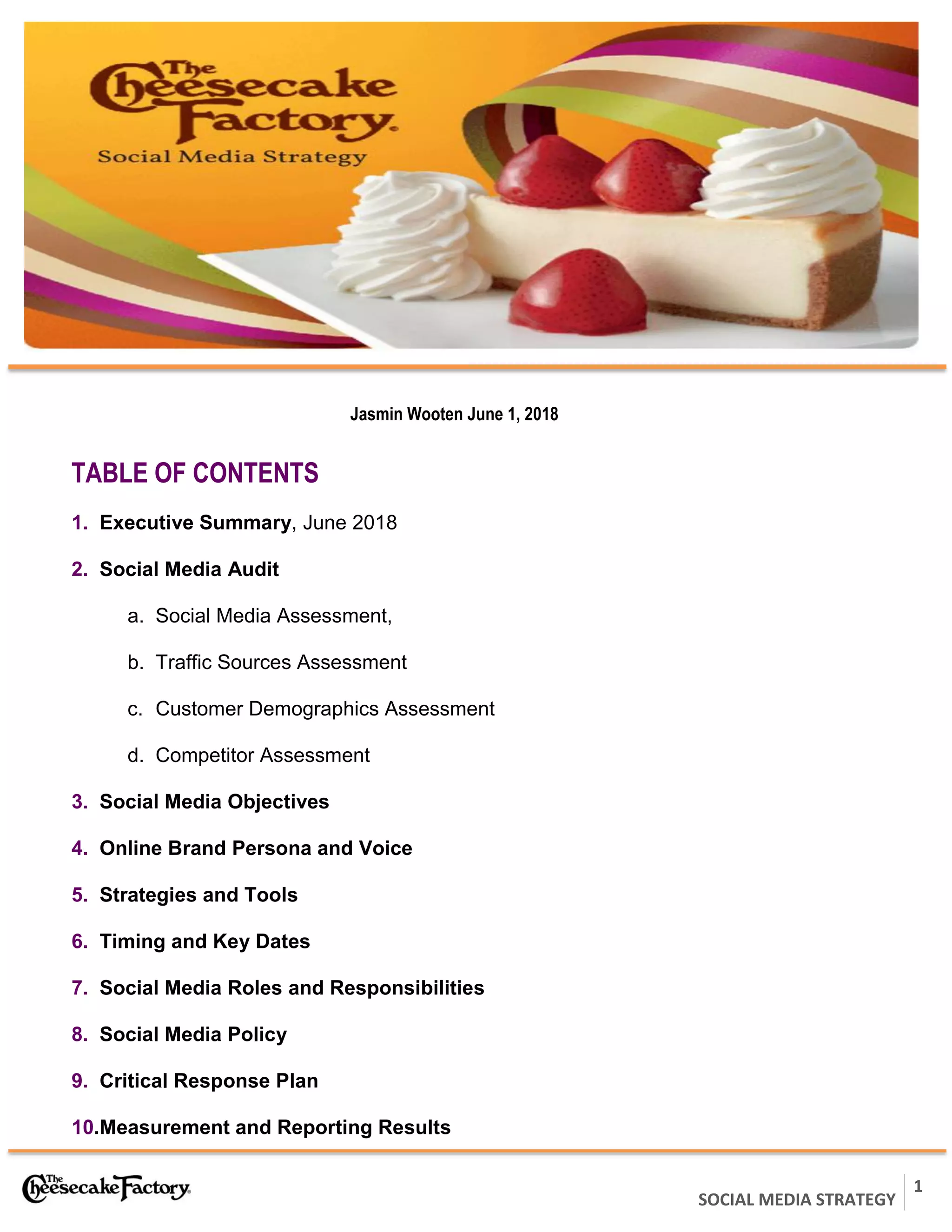 PUR3622 - Cheesecake Factory Social Media Strategy | PDF