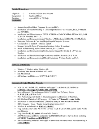 Puran singh resume | DOC | Computer Networking | Computing