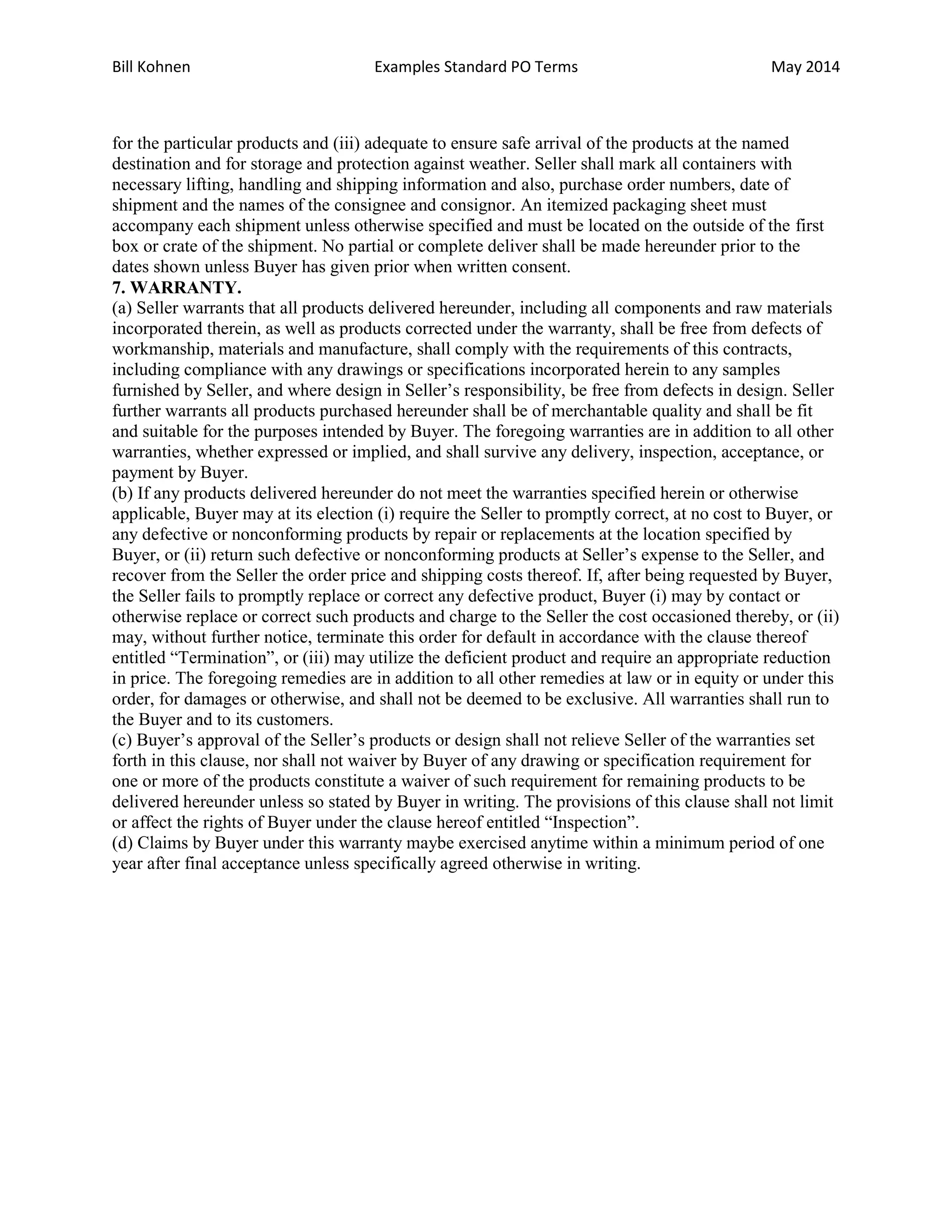 Purchase Order Boilerplate/Standard Terms Examples | DOCX