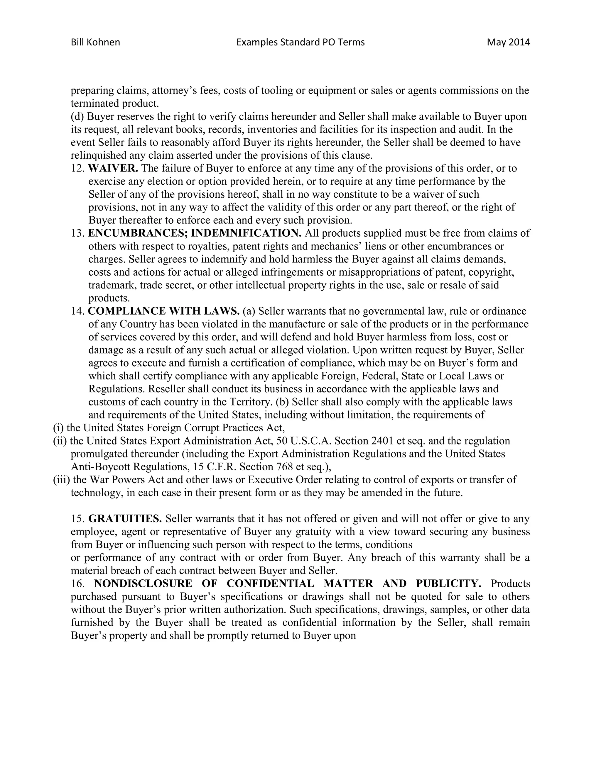 Purchase Order Boilerplate/Standard Terms Examples | DOCX