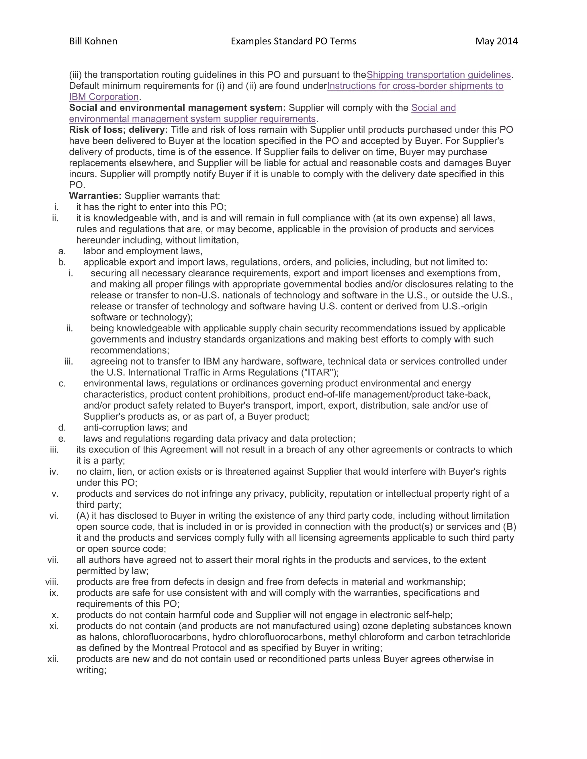Purchase Order Boilerplate/Standard Terms Examples | DOCX