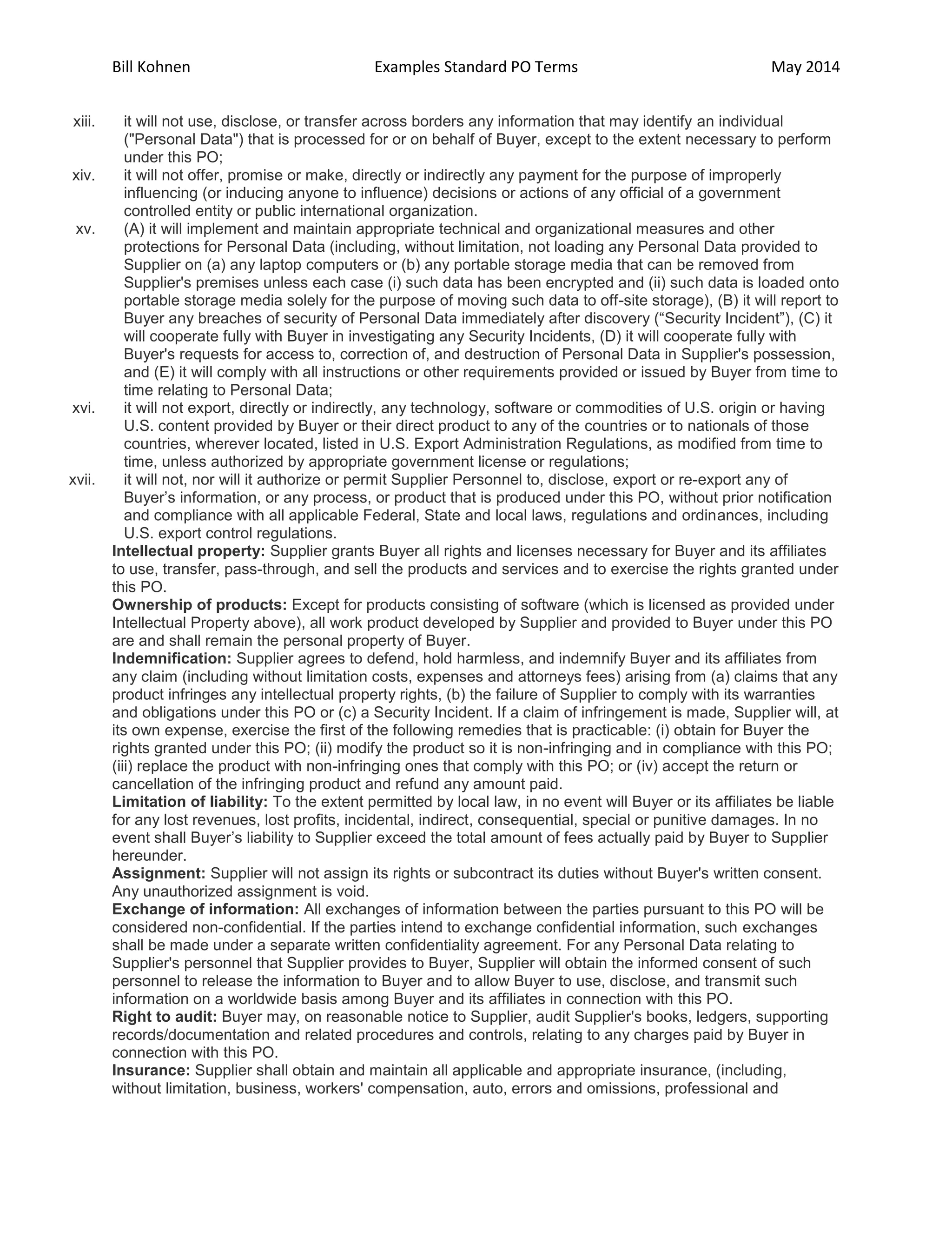 Purchase Order Boilerplate/Standard Terms Examples | DOCX