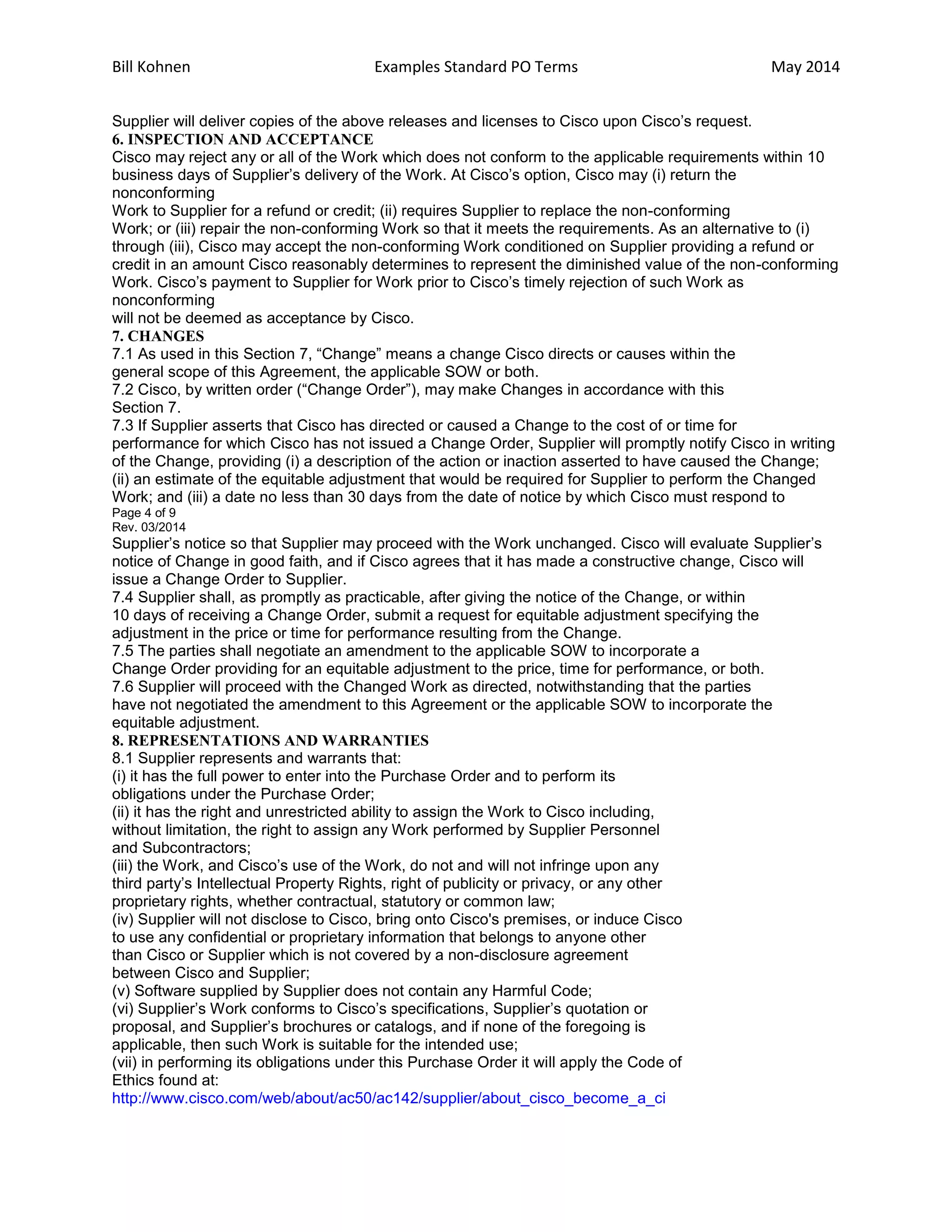 Purchase Order Boilerplate/Standard Terms Examples | DOCX