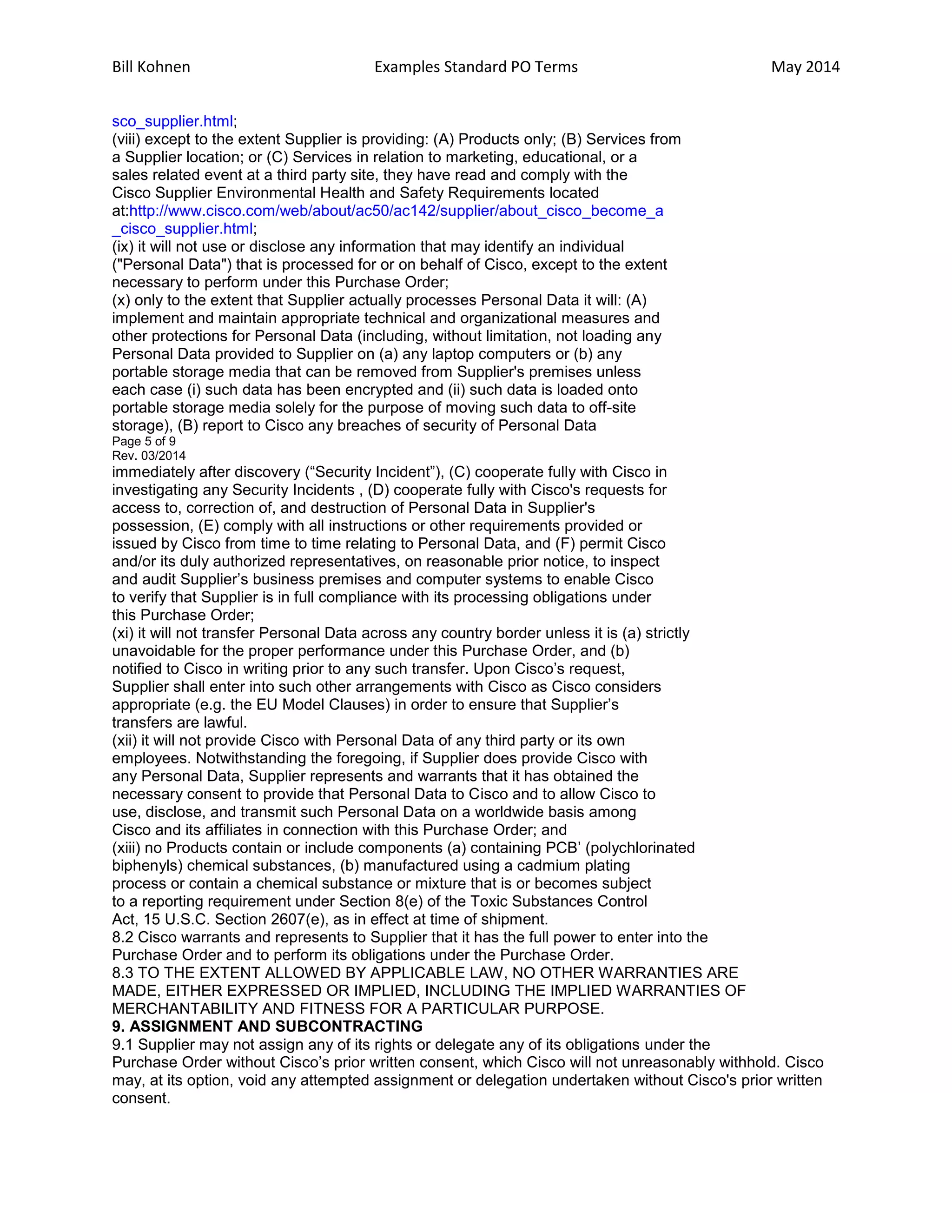 Purchase Order Boilerplate/Standard Terms Examples | DOCX