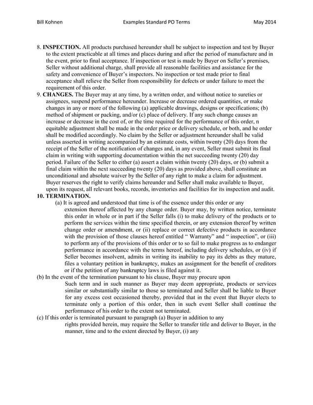 Purchase Order Boilerplate/Standard Terms Examples | DOCX | Logistics ...