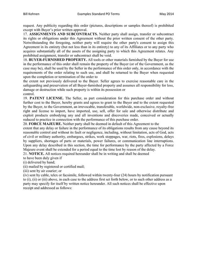 Purchase Order Boilerplate/Standard Terms Examples | DOCX | Logistics ...