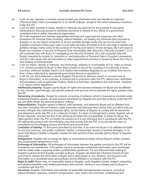 Purchase Order Boilerplate/Standard Terms Examples | DOCX | Logistics ...