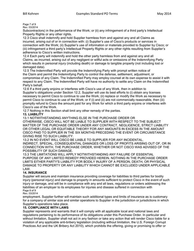 Purchase Order Boilerplate/Standard Terms Examples | DOCX | Logistics ...