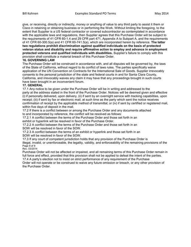 Purchase Order Boilerplate/Standard Terms Examples | DOCX | Logistics ...