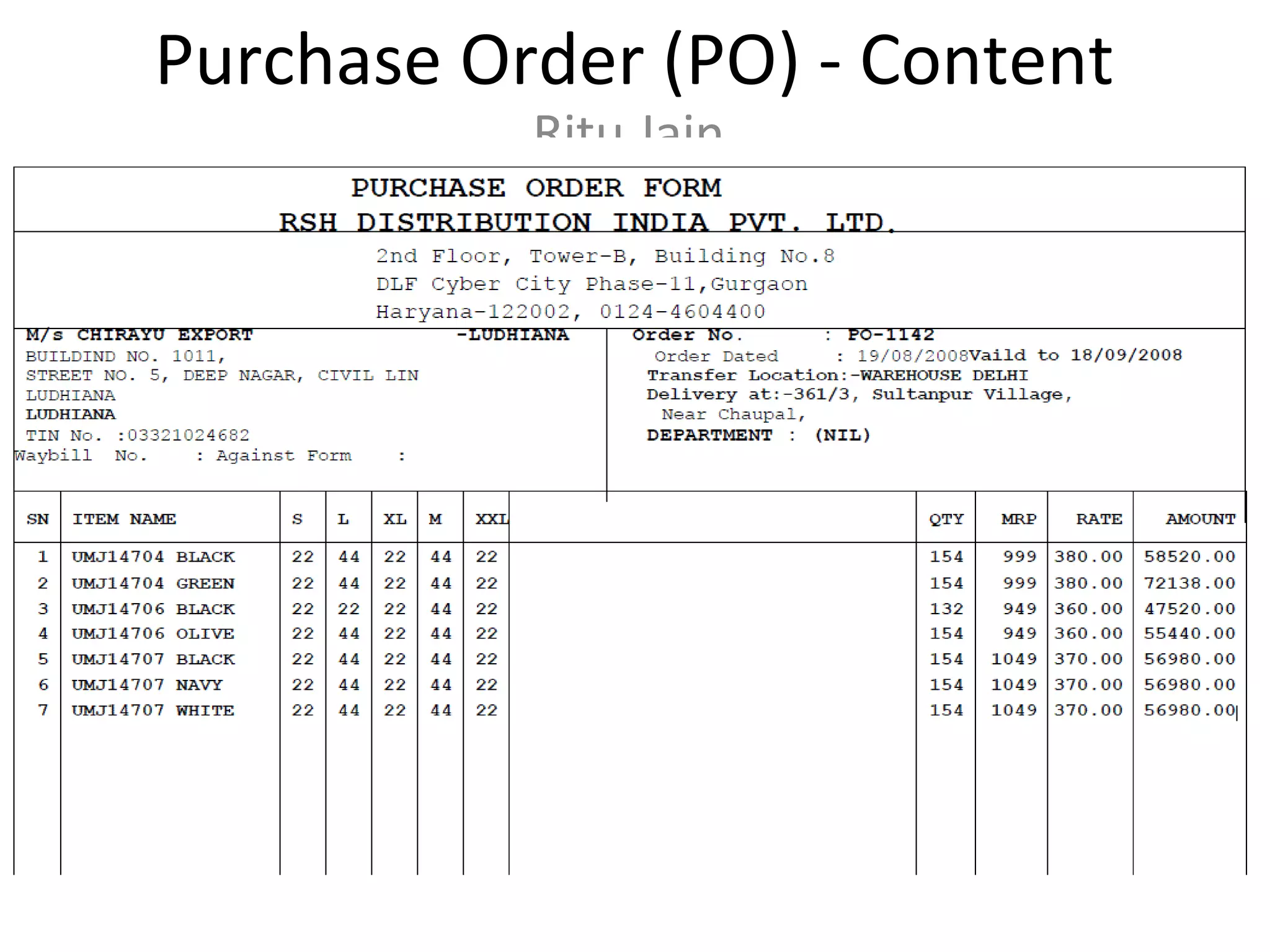 Purchase Order (PO) Content | PPT