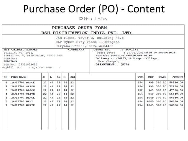 Purchase Order (PO) Content | PPT
