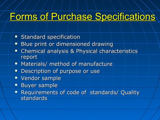 Purchase specifications | PPT