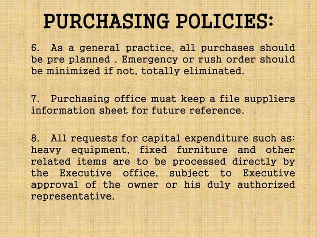 PURCHASING CONTROL POLICIES | PPTX | Grocery Shopping | Shopping