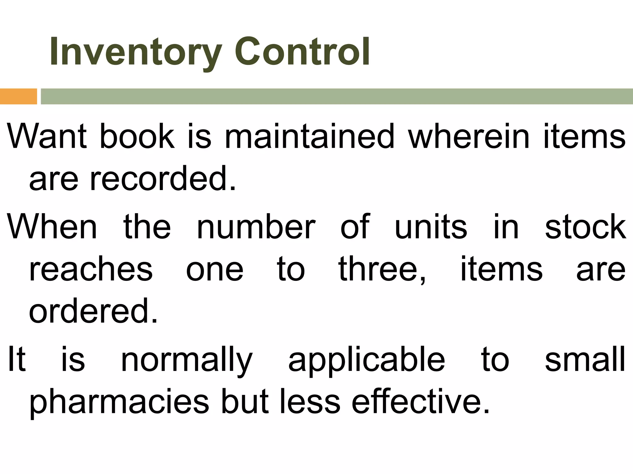 Purchasing and inventory control in drug store | PPTX