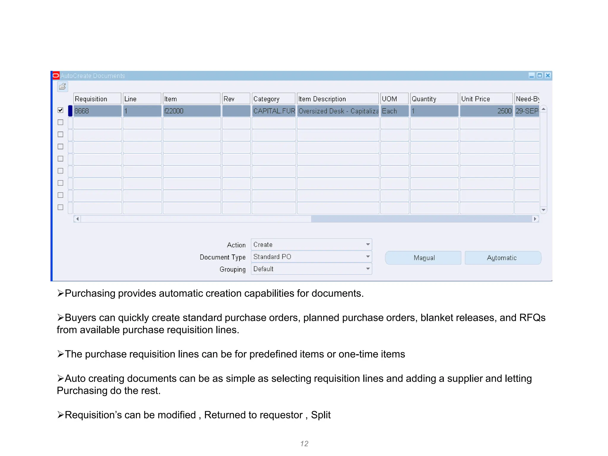 R12 EBS ORACLE PURCHASE OVERVIEW AND FEATURES AND FUNCTION | PPTX