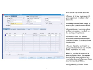 R12 EBS ORACLE PURCHASE OVERVIEW AND FEATURES AND FUNCTION | PPTX
