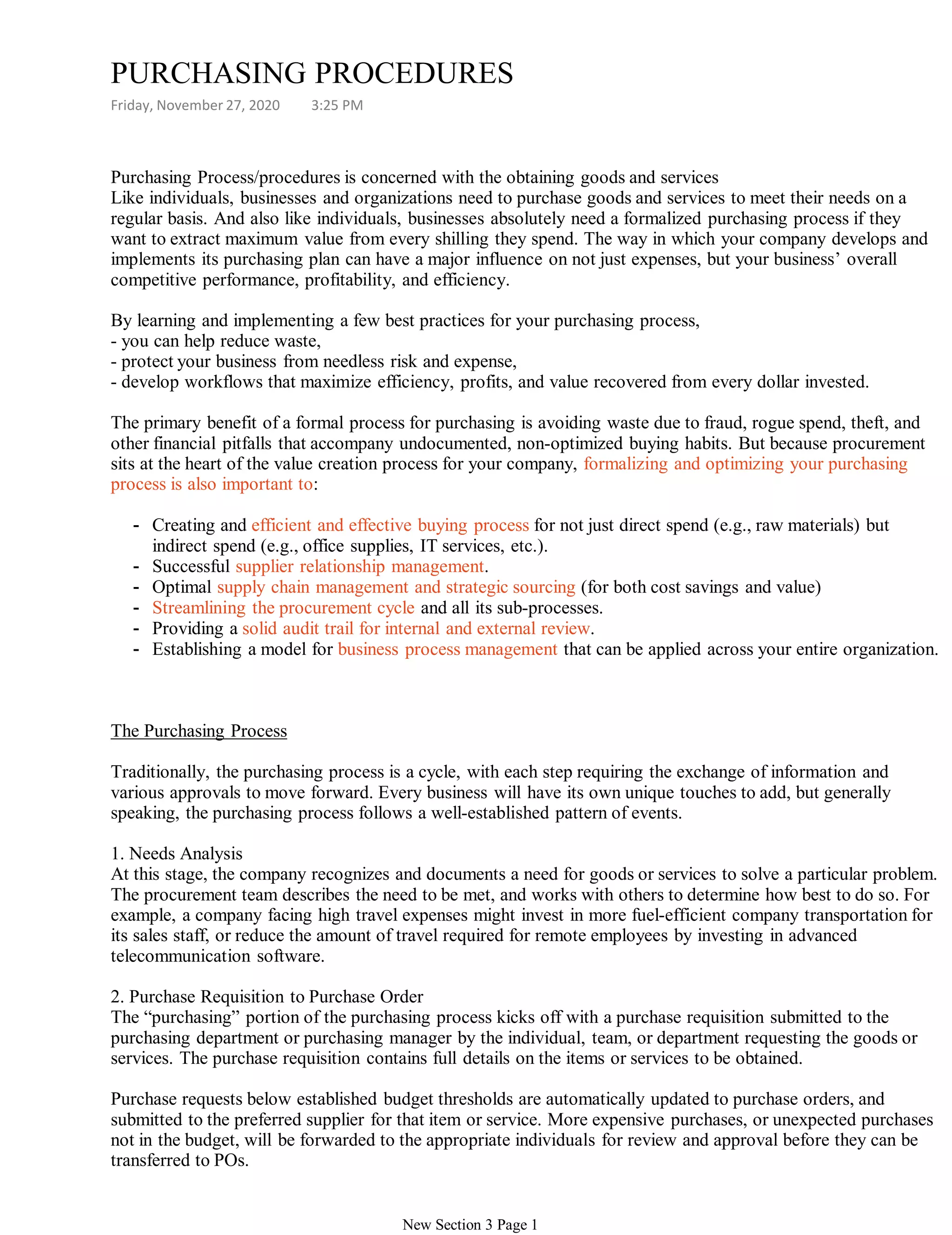 Purchasing procedures | PDF