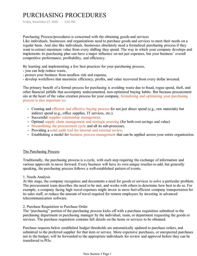 Purchasing procedures | PDF