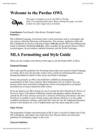 Purdue owl mla style guide | PDF
