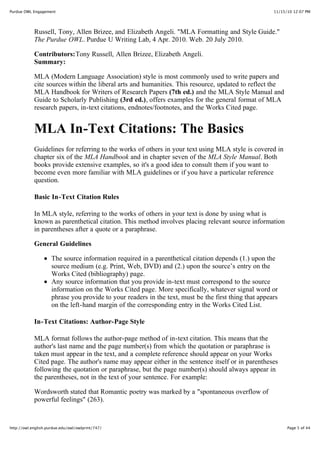 Purdue owl mla style guide | PDF