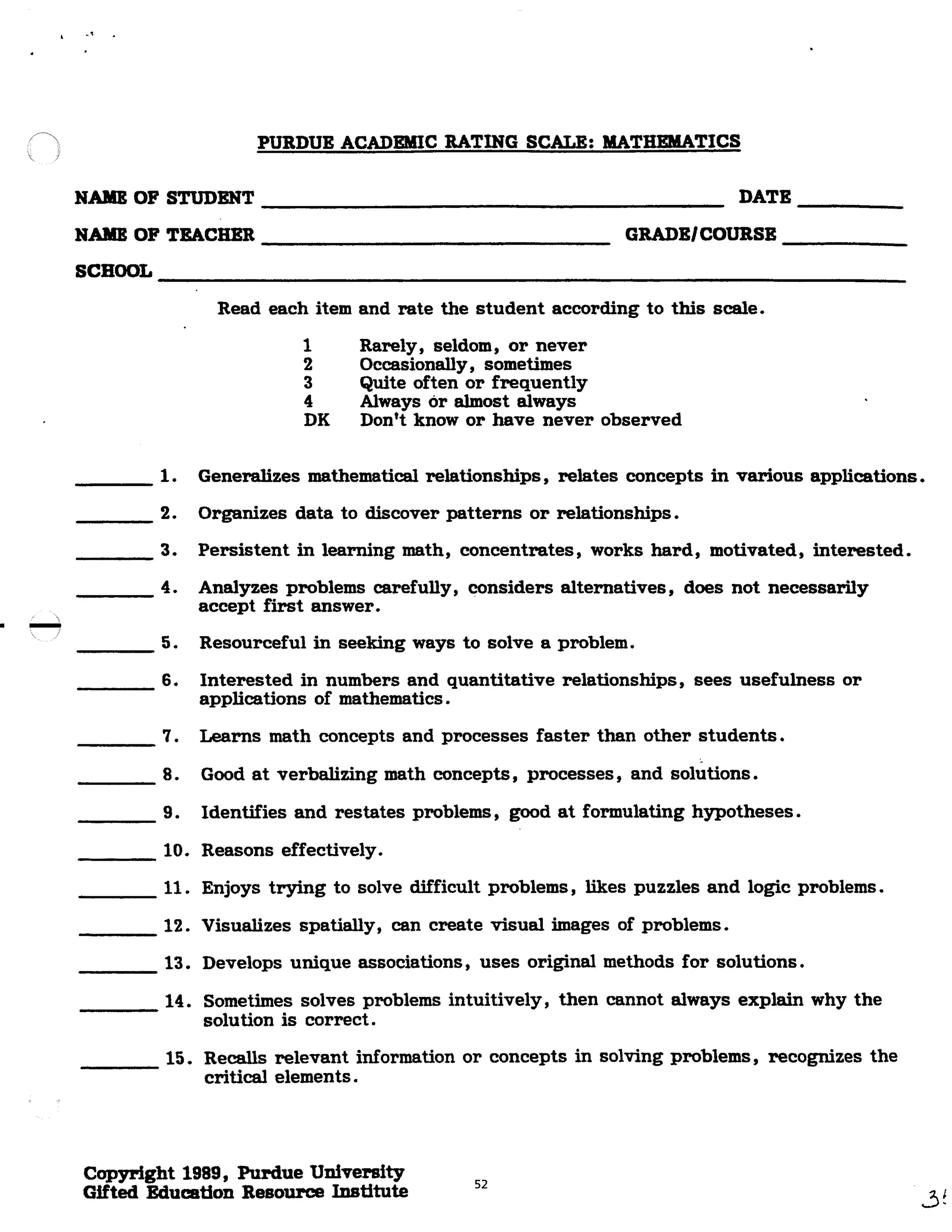 Purdue rating scales | PDF