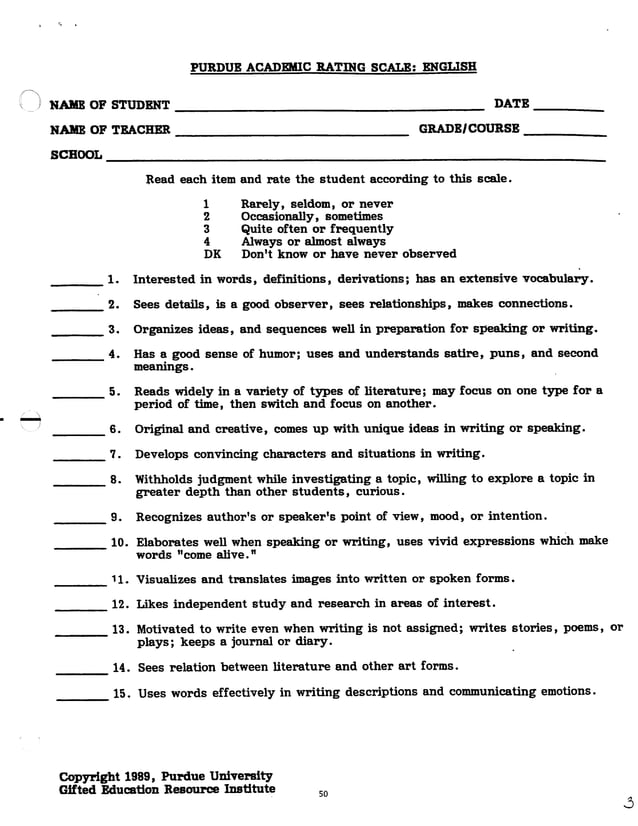 Purdue rating scales | PDF